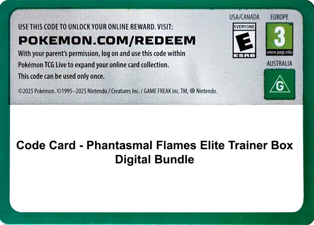 Code Card - Phantasmal Flames Elite Trainer Box Digital Bundle ...